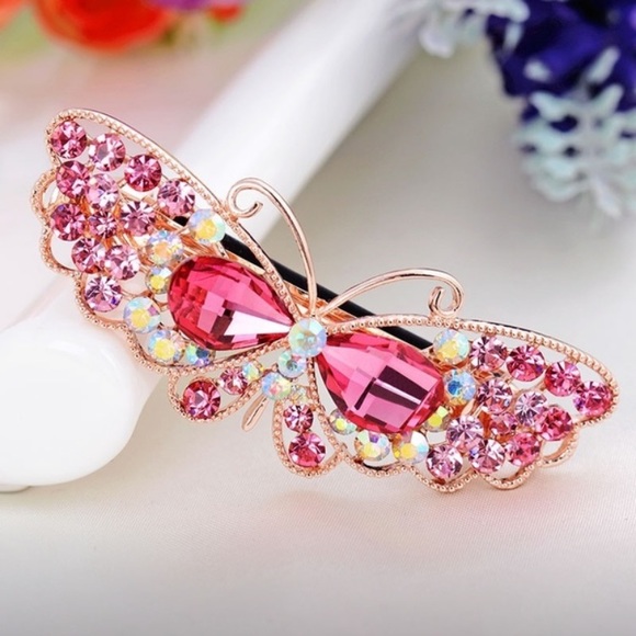 Accessories | Crystal Rhinestone Butterfly Hair Clip Pink New | Poshmark